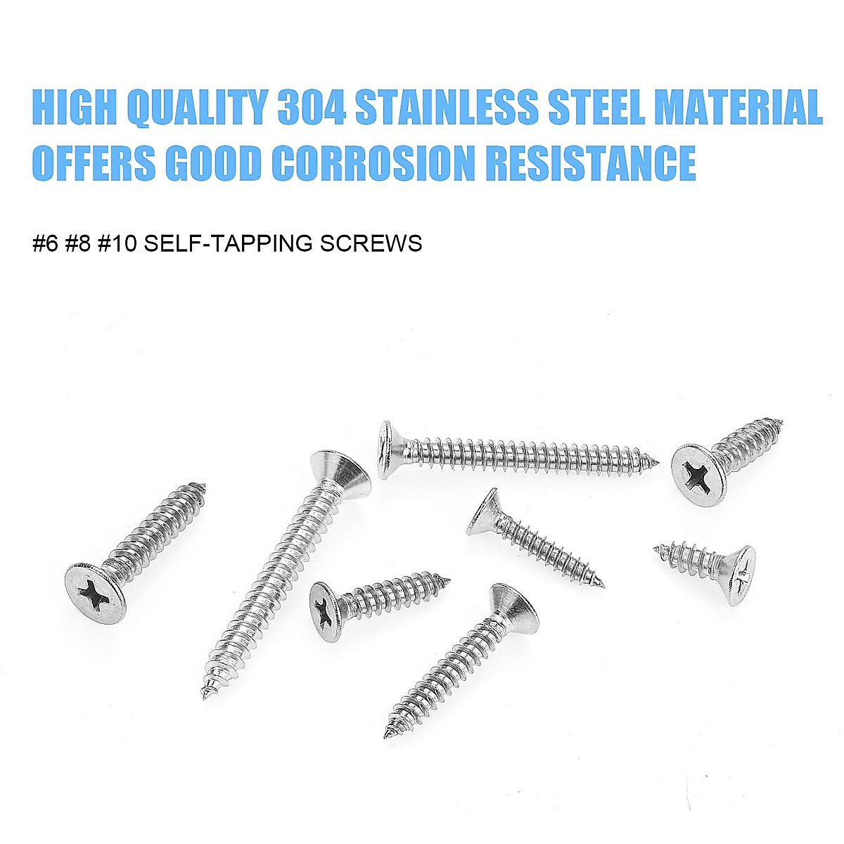 DYWISHKEY 320 Pieces #6#8#10 Stainless Steel 304 Phillips Flat Head Self-Tapping Screws, Wood Screws Assortment Kit