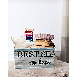 Best Seat in The House Storage Bins 1 Pack, Large Waterproof Storage Baskets for Shelves Closet, Bathroom Retro Toilet Wood Storage Basket Foldable Storage Box Cube Storage Organizer with Handles