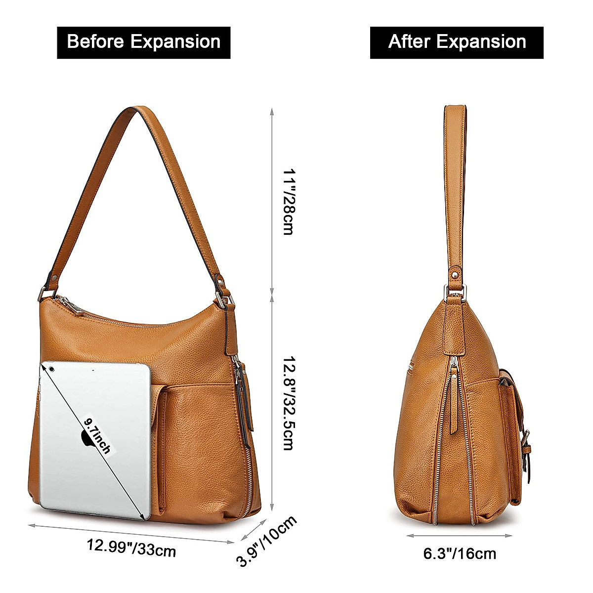 S-ZONE Women Genuine Leather Hobo Shoulder Purse and Handbags Top Handle Ladies Bag with Front Pocket