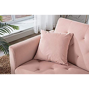 iDFURLF Mid Century Modern Velvet Fabric Couch Convertible Futon Sofa Bed Recliner Couch Accent Sofa Loveseat Sofa with Gold Metal Feet (59 Pink)