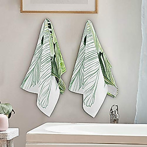 susiyo Hand Towel for Bathroom Set of 2 Absorbent Face Towel for Hotel Gym Guest Home Decorative, 28x14in (Green Palm Tree Leaves)