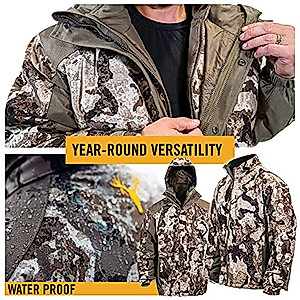 HOT SHOT Men’s 3-in-1 Insulated Veil-Cervidae Camo Hunting Parka, Waterproof, Removable Hood, Year Round Versatility, Large
