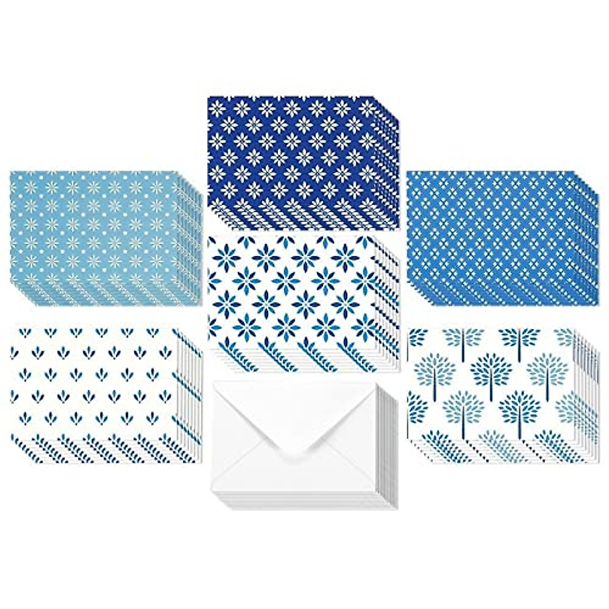 48 Pack Blue Stationery Notecards and Envelopes Set, 4x6-Inch All Occasion Thank You Notes for Birthdays, Business, 6 Floral Designs (Blank Inside)