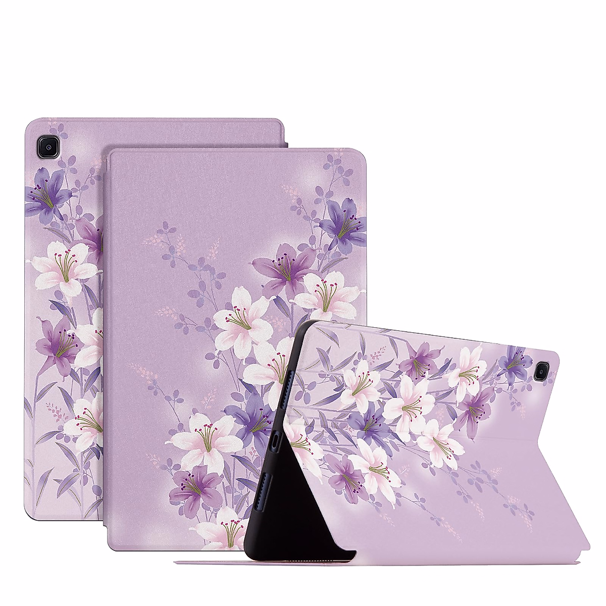 Nuouxoco Case for Samsung Galaxy Tab S6 Lite 10.4-inch Tablet 2020/2022/2024 (Model:SM-P610/P613/P615/P619) for Girls Women Multi-Angle Viewing Stand Cover Auto Wake/Sleep, Purple Flower