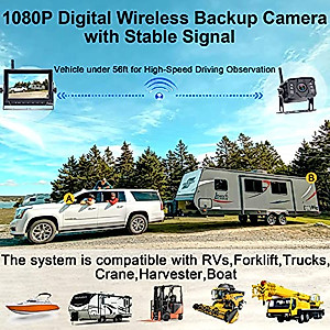 Yakry RV Backup Camera Wireless HD 1080P 7 Inch Waterproof Monitor Rear View Kit Trailers Trucks Forklifts Crane Harvester Boat Observation System Night Vision Adapter for Furrion Pre-Wired Y34