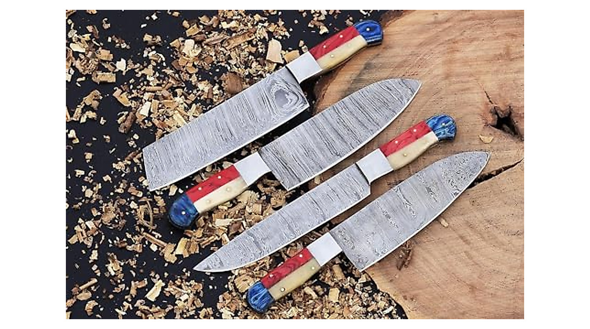 Handmade Damascus Hunting & Chef Knives - Fixed Blade Set
