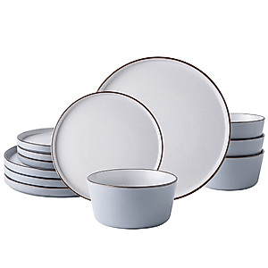 AmorArc Dinnerware Sets of 4,Modern Stoneware Plates and Bowls Sets,Chip and Crack Resistant | Dishwasher & Microwave Safe Ceramic Dishes Set,Service for 4 (12pc)-Speckled & Matte Grey