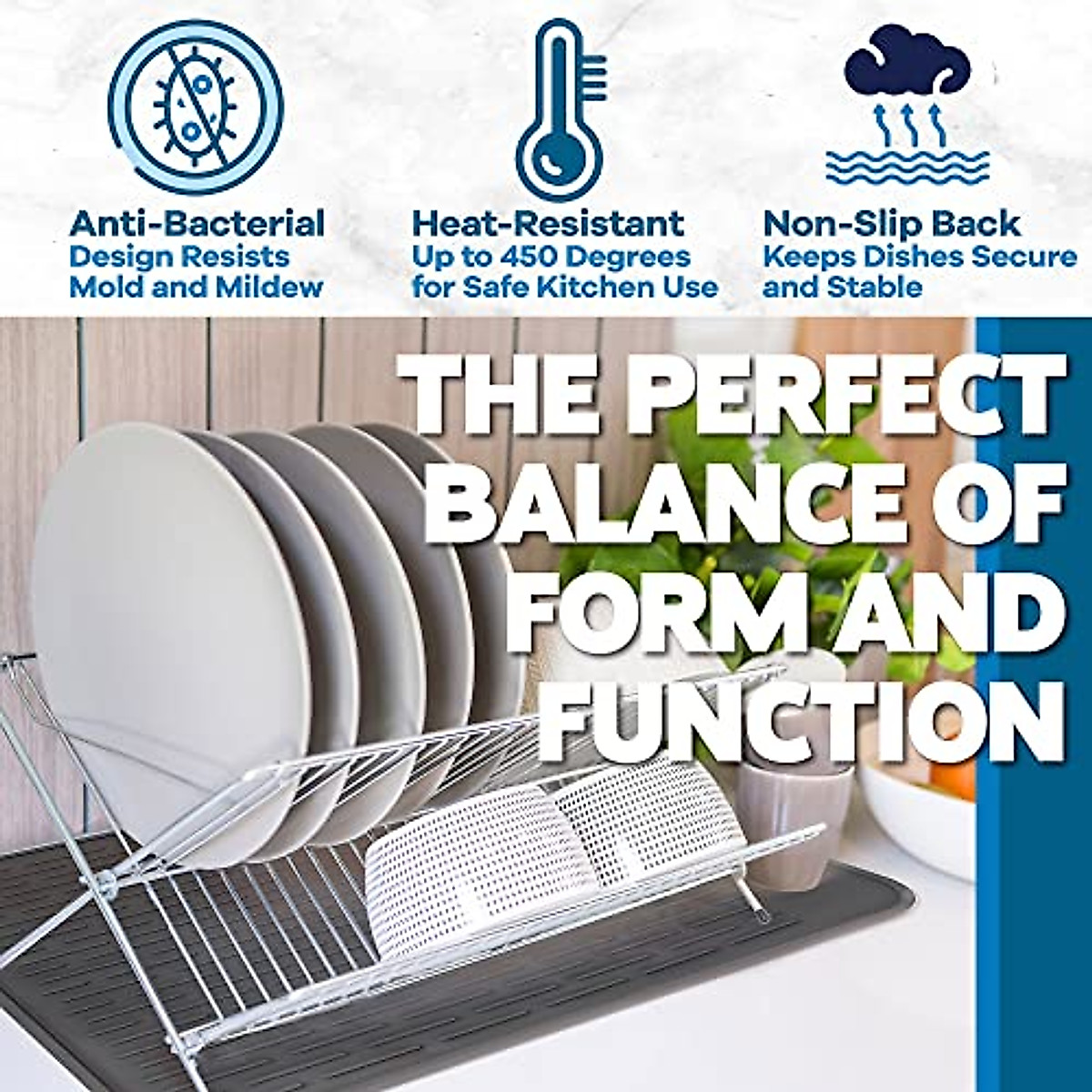 XXL Silicone Dish Drying Mat for Kitchen Counter, 24" x 18" Extra Large, Waterproof Pet Feeding Mat, Dog Food, Water Bowls, Under Drying Racks for Dishes, Coffee Bars, Bar Mats (Slate Grey)