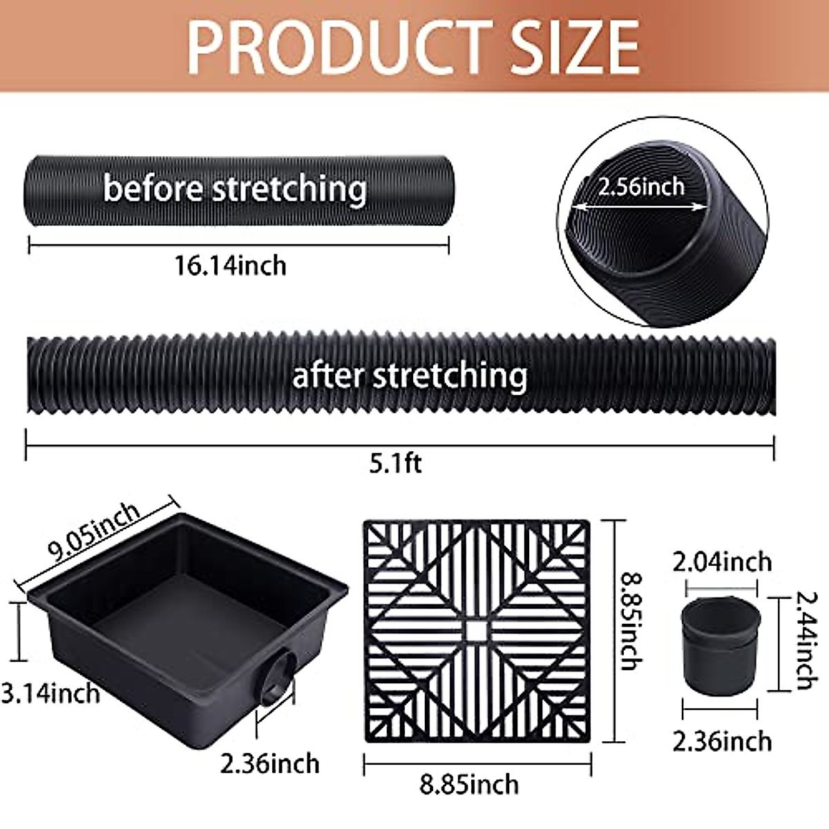 LFUTARI Rain Gutter Downspout Extensions Flexible-No Dig Low Profile Catch Basin Downspout Extension Kit-Down Spout Extender for Yard, Ground and Lawn Included