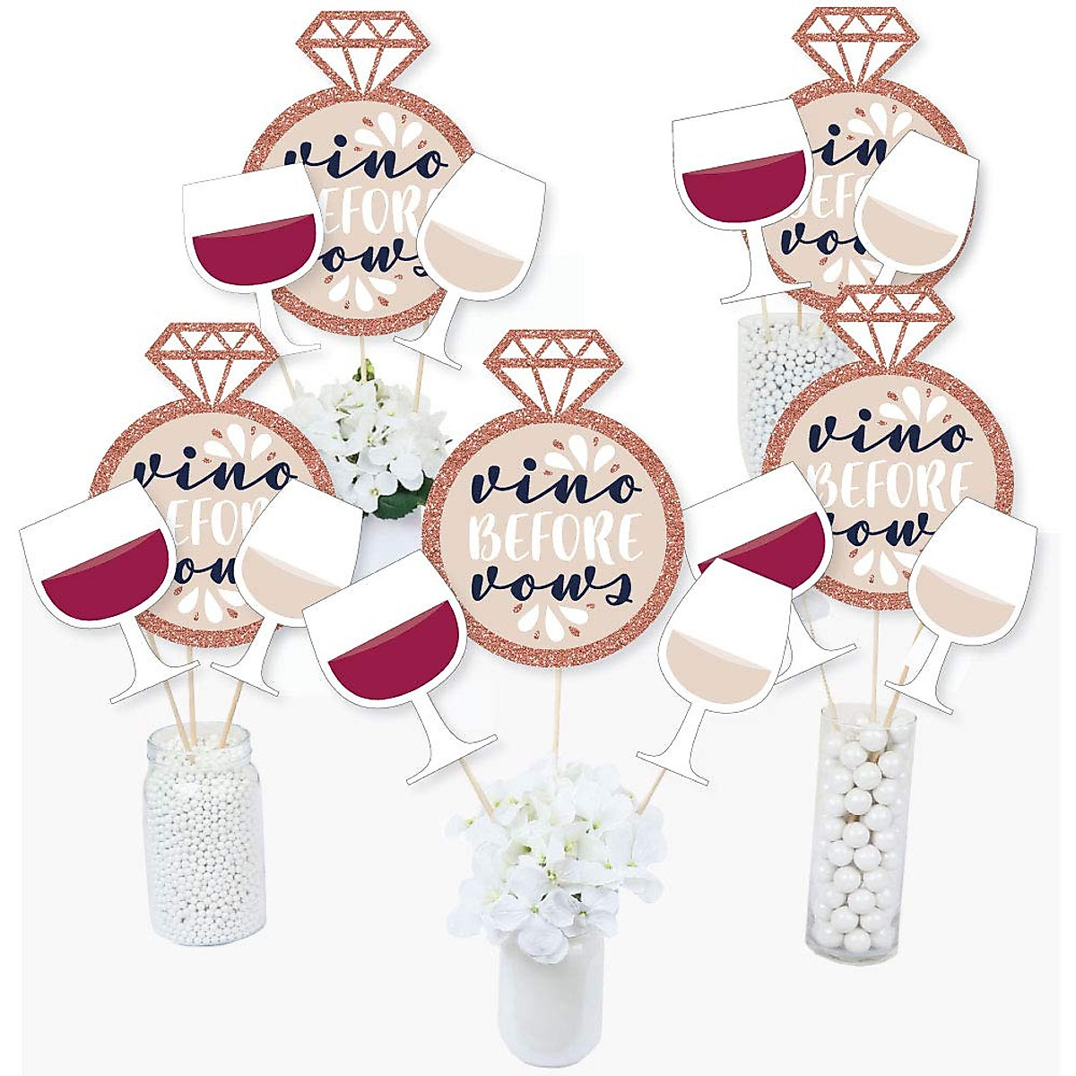 Big Dot of Happiness Vino Before Vows - Winery Bridal Shower or Bachelorette Party Centerpiece Sticks - Table Toppers - Set of 15