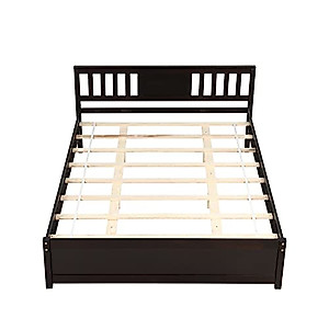 HAUSHECK Queen Bed Frame w/Headboard, Modern Platform Bed with 12" Under Storage Space, Queen Wood Bed Frame No Box Spring Needed for Kids, Teen, Adults, Wooden Slats Support Mattress Foundation
