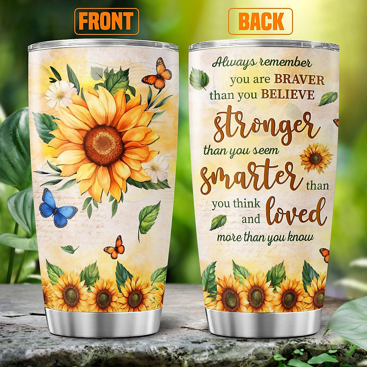 JENOIS Flower Floral Cups, Sunflower Gifts, Sunflower Inspirational Quotes, Tumbler 20 Oz With Lid And Straw