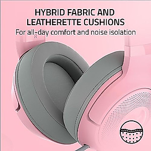 Razer Kraken Kitty V2 USB Wired Headset: Chroma RGB Kitty Ears - Stream Reactive Lighting - HyperClear Cardioid Mic - 40 mm Drivers - 7.1 Surround Sound - Comfortable Ear Cushions - Quartz Pink