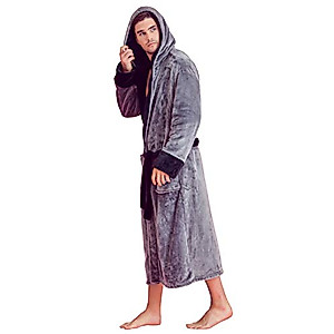 Soft Touch Linen Men’s Full-Length Warm and Plush Hooded Fleece Bathrobe