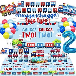 Chugga Chugga Two Two Party Supplies,Train 2nd Birthday Party Supplies,2nd Birthday Decorations For Boys,Chugga Chugga Two Two Party Decorations,