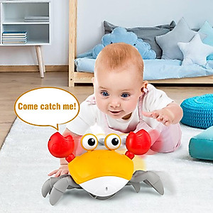 JATOTVE Baby Toys Crawling Crab Tummy Time Toy, Dancing Moving Walking Escape Cute Crab Learning Crawl Boy/Girl Gift, Interactive Development Sensory Toy for Infants Babies Toddlers Kids (Orange)