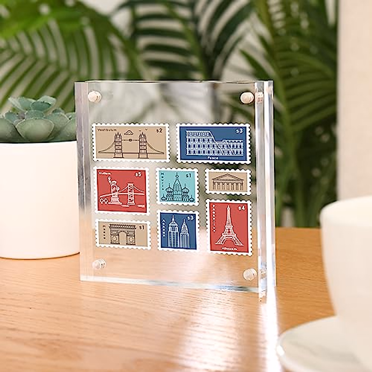 Fixwal Acrylic Picture Frame, 4x4, Set of 3, Magnetic Photo Frame, Wedding Table Numbers, 10mm Clear Glass Frame, Frameless Photo Frame