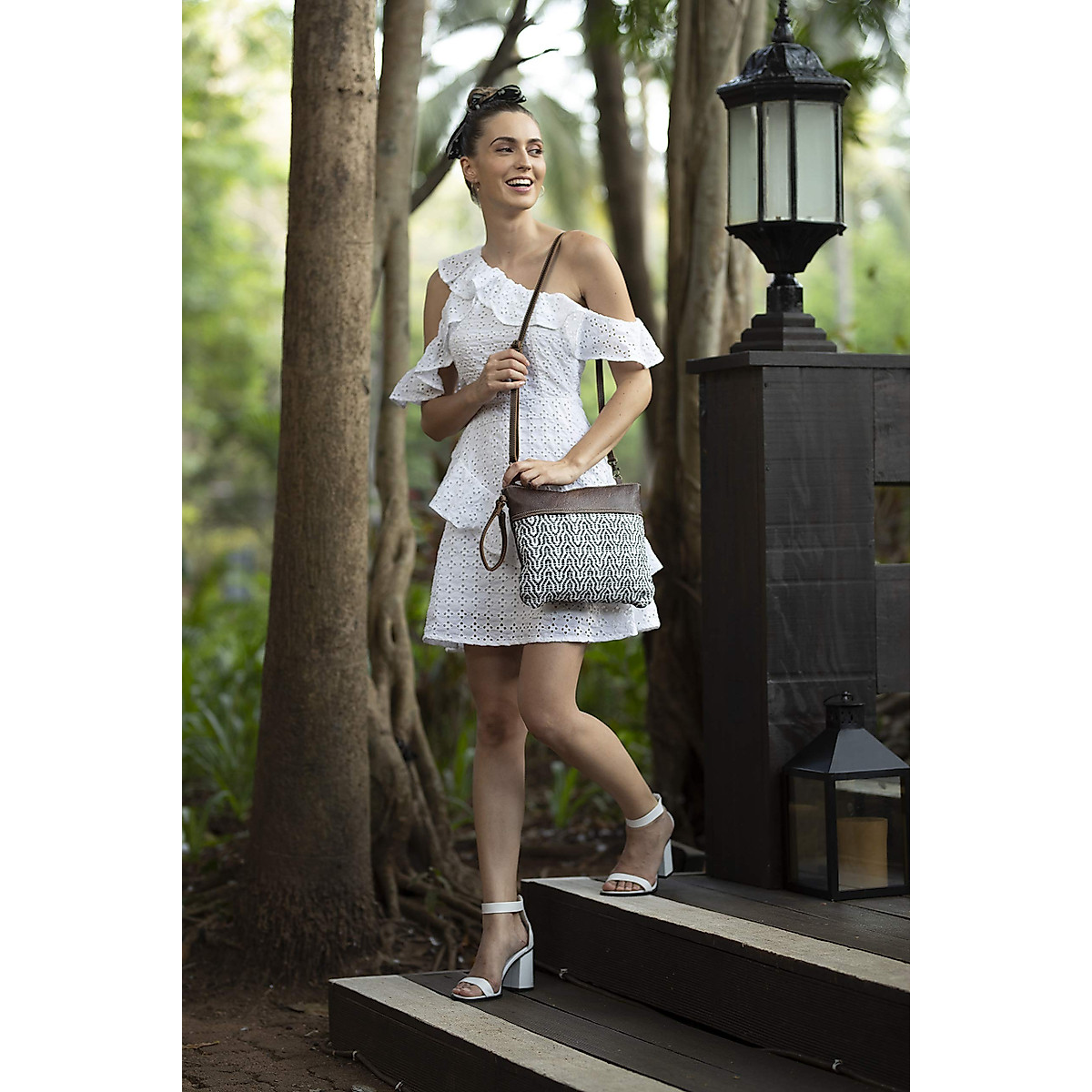 Myra Bag Mix n' Match Upcycled Canvas & Leather Crossbody Bag S-1578