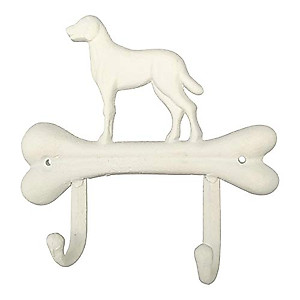 Comfy Hour Antique and Vintage Animal Collection Cast Iron Dog On Bone Double Key Coat Hooks Clothes Rack Wall Hanger, Heavy Duty White Recycled