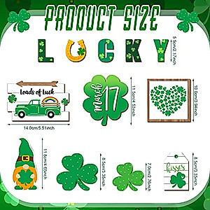 12 Pieces St. Patrick's Day Tiered Tray Decor Wooden Shamrock Decorations Table Wooden Gnome Heart Irish Sign Farmhouse Natural Wood Sign for Home Kitchen Bar Decoration