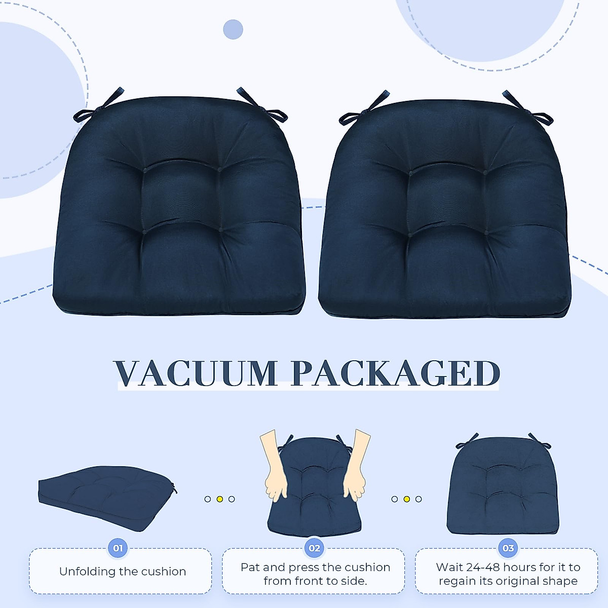 DANGHOOGY Outdoor Chair Cushions Set of 2, Weather and Fade Resistant 19"x19" Patio Furniture Cushions, Memory Foam Wicker Chair Cushions for Indoor/Outdoor Furniture (2, Navy)