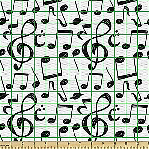 Ambesonne Music Fabric by The Yard, Sketchy Musical Notes and Melody Entertainment Fine Arts Theme Pattern, Decorative Fabric for Upholstery and Home Accents, 1 Yard, White Black