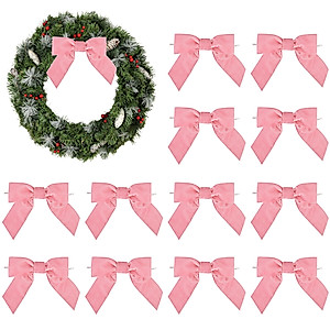 AIMUDI Pink Velvet Bows 4.5" Pink Velvet Easter Bows Premade Bows Light Pink Twist Tie Bows for Wreaths, Gift Basket, Spring Decor, Gift Wrapping, Swag, Wedding, Baby Shower Decoration - 12 PCs