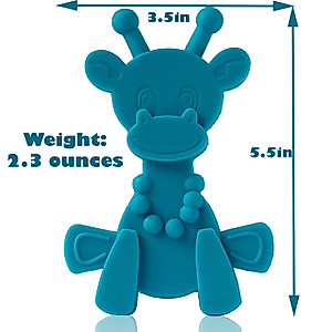 Baby Teething Toy Extraordinaire - Little Bambam Giraffe Teether Toys by Bambeado. Toy for Natural Teething Comfort and for Sore Gums - Gift for Baby Through to Infant - Cyan