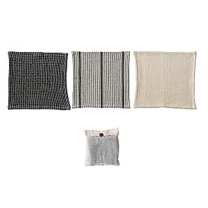 Creative Co-Op Cotton Waffle Weave Dish Cloths with Loop, Black, Grey, and Natural, Set of 3 in Bag, 11" L x 11" W x 0" H