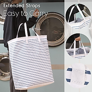 Hinwo 20 Gal / 77L Freestanding Large Laundry Hamper, Collapsible Laundry Storage Basket with Easy Carry Extended Handles for Clothes Toys, 16 x 12 x 24 Inches, Grey Stripe