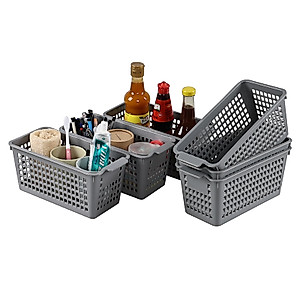 Jnktka 6-Pack Plastic Storage Baskets, Small Pantry Basket Bins Organizer, Grey