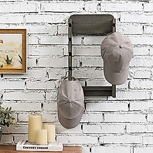 MyGift Wall Mounted Baseball Cap Organizer Hat Rack with 10 Hooks, Rustic Gray Solid Wood Hanging Hat and Garment Holder