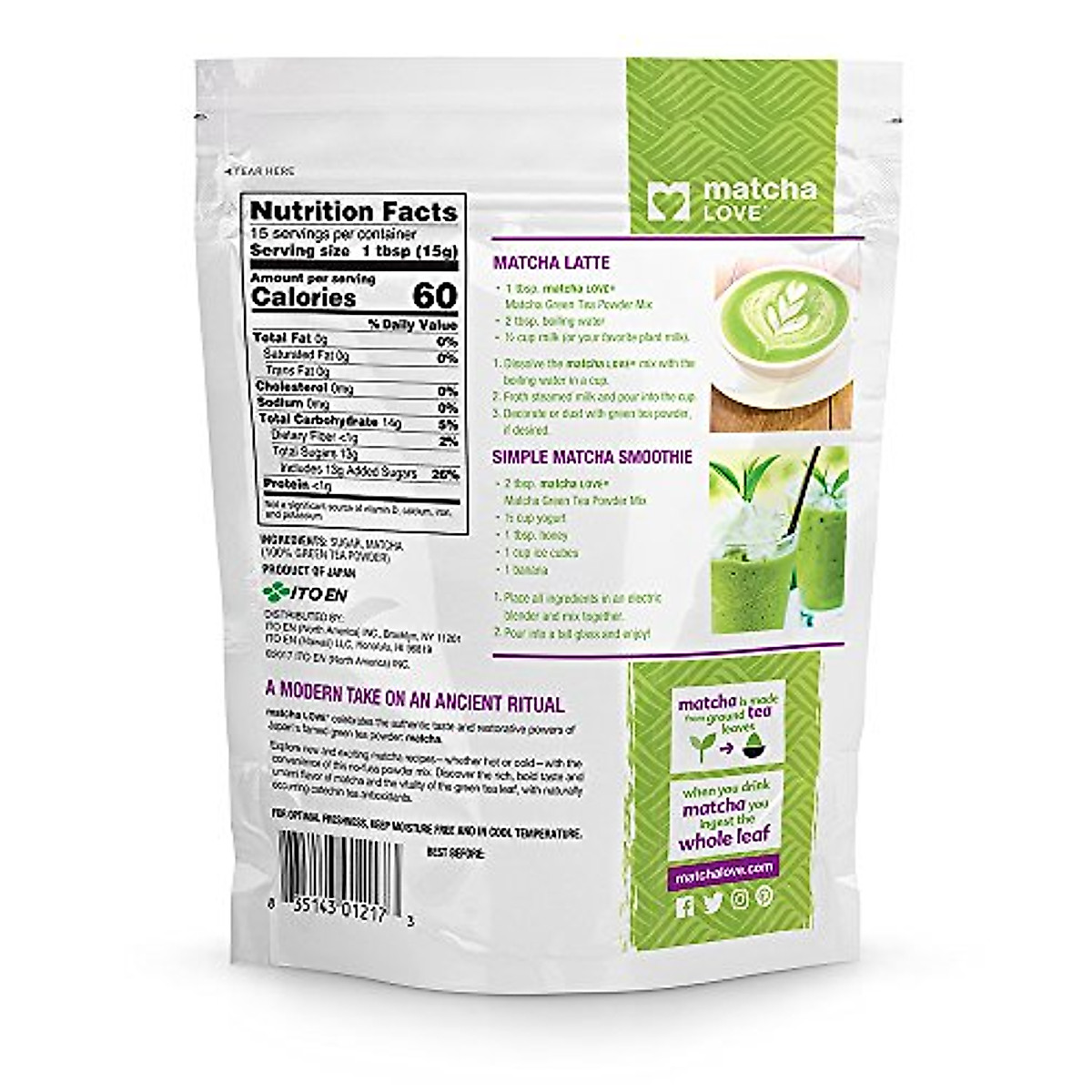 Matcha Love Green Tea Powder Packet, Sweetened, 8 Ounce