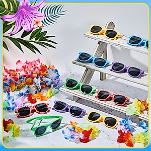 Buryeah 125 Hawaiian Luau Party Decorations Leis for Luau Party Hawaiian Glasses Hawaiian Luau Theme Party Supplies Tropical Summer Beach Party (Mixed Color)