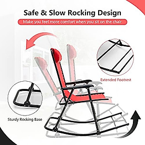 Tangkula Outdoor Folding Rocking Chair, No Assembly Required, Foldable Rocker Recliner with Headrest, Portable Lounge Chair for Camping, Patio, Lawn, Garden, Yard or Balcony