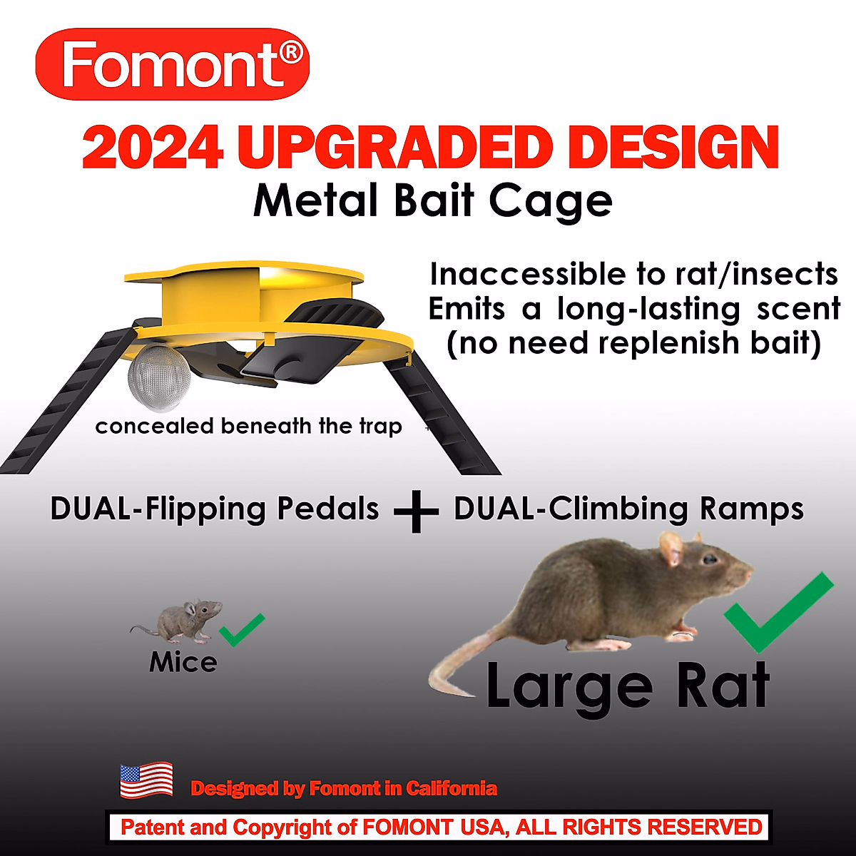 Fomont 2024 New Upgraded Bucket Lid Mouse Trap-Metal Bait Cage-Auto Reset-5 Gallon Bucket Fit-Humane-Indoor Outdoor-Rat Trap
