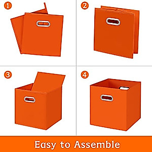 Yunkeeper Fabric storage bins Cubes, Fabric Cube Organizer with Handle, Foldable Cube Bins for Cloth or Accessary Storage, 11x11x11, Set of 3, (Orange)