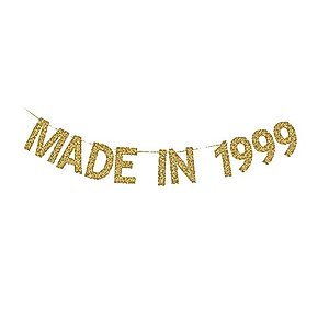 Made in 1999 Banner, Fun 23th Birthday Banner, Gold Gliter Paper Sign for 23th Bday Party Decorations