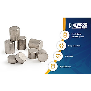 Pinewood Pro Derby Weights Tungsten Weights 3oz, Eight 3/8” Incremental Cylinders to Optimize Car Weight to Make The Fastest Derby Car