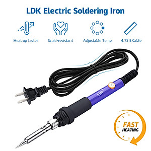 LDK Soldering Iron Kit Electric 60W 110V Adjustable Temperature Soldering Gun Welding Tools, 5pcs Soldering Iron Replacement Tips, Sponge and Solder Wire