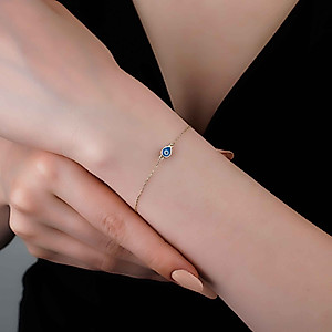 jewelryist 14k Evil Eye Bracelet for Women | Amulet Bracelet for Protection | Blue Evil Eye Bracelet | Double Sided Evil Eye | Jewelry Gift for Mom | 7.5" Bracelet Length