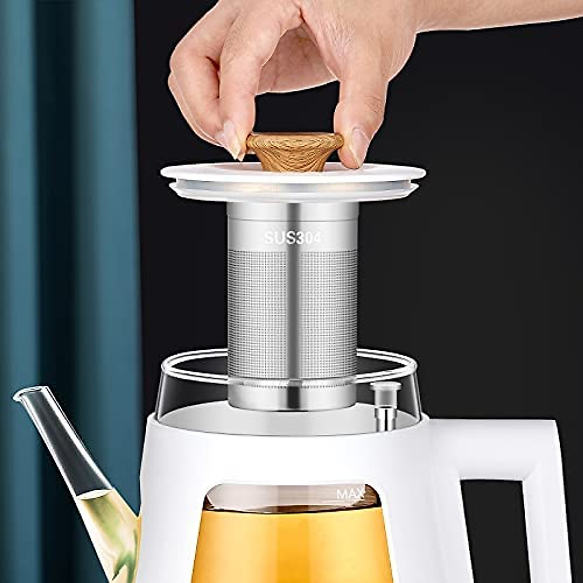 TOPWIT Electric Kettle, 1.0L Electric Tea Kettle with Removable Stainless Steel Infuser, BPA-Free Electric Glass Kettle with Window, Double Wall Water Warmer, Gooseneck Kettle, Auto-shut Off, White