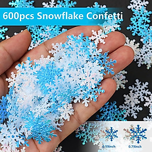 Frozen Winter Wonderland Party Decorations - 12pcs Blue White Snowflake Honeycomb Table Centerpieces and 600pcs Snowflake Confetti for Christmas Holiday Winter Birthday Baby Shower Party Supplies