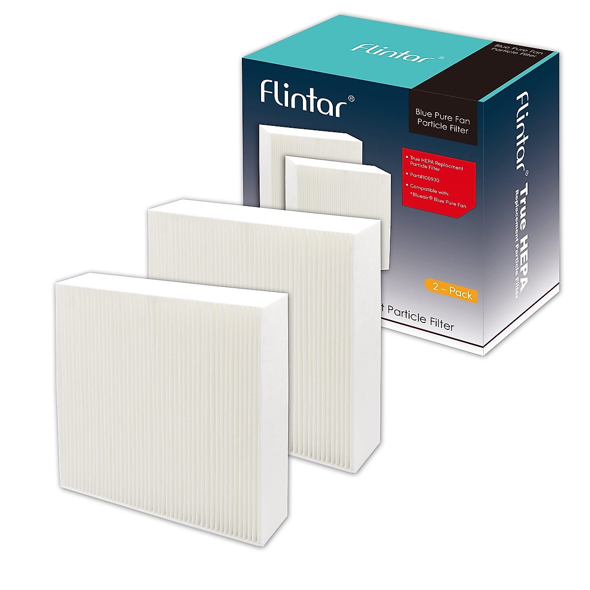 Flintar True HEPA Particle Filter Replacement, Compatible with Blueair Blue Pure Fan, True HEPA Particle Filters Part Number 100930, 2-Pack