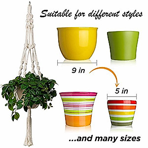 Bulky Plant Hanger Macrame Handmade Indoor Outdoor Decoration Hanging Planter Cotton Rope Basket 0.24in Thick Sturdy for Round & Square Flower Herbs Pots (No Pots No Plants) 46in, 4 Legs, 2 pcs
