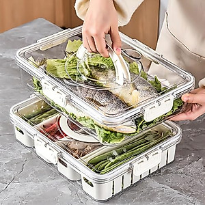 Snackle Box Divided Serving Tray with Lid and Handle - Portable Picnic Parties Veggie Snack Boxes for Adults - Fruit Storage Containers for Fridge Keep Fresh - Berry Candy Food (4 Grids-2PC)