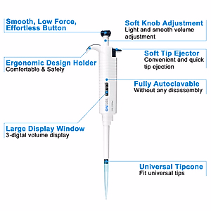 ONiLAB Lab Micropipette, Single Channel Pipette,Adjustable Volume Pipette, Micro Pipettes, High Precision Pipettor,Fully Autoclavable,0.5-10ul