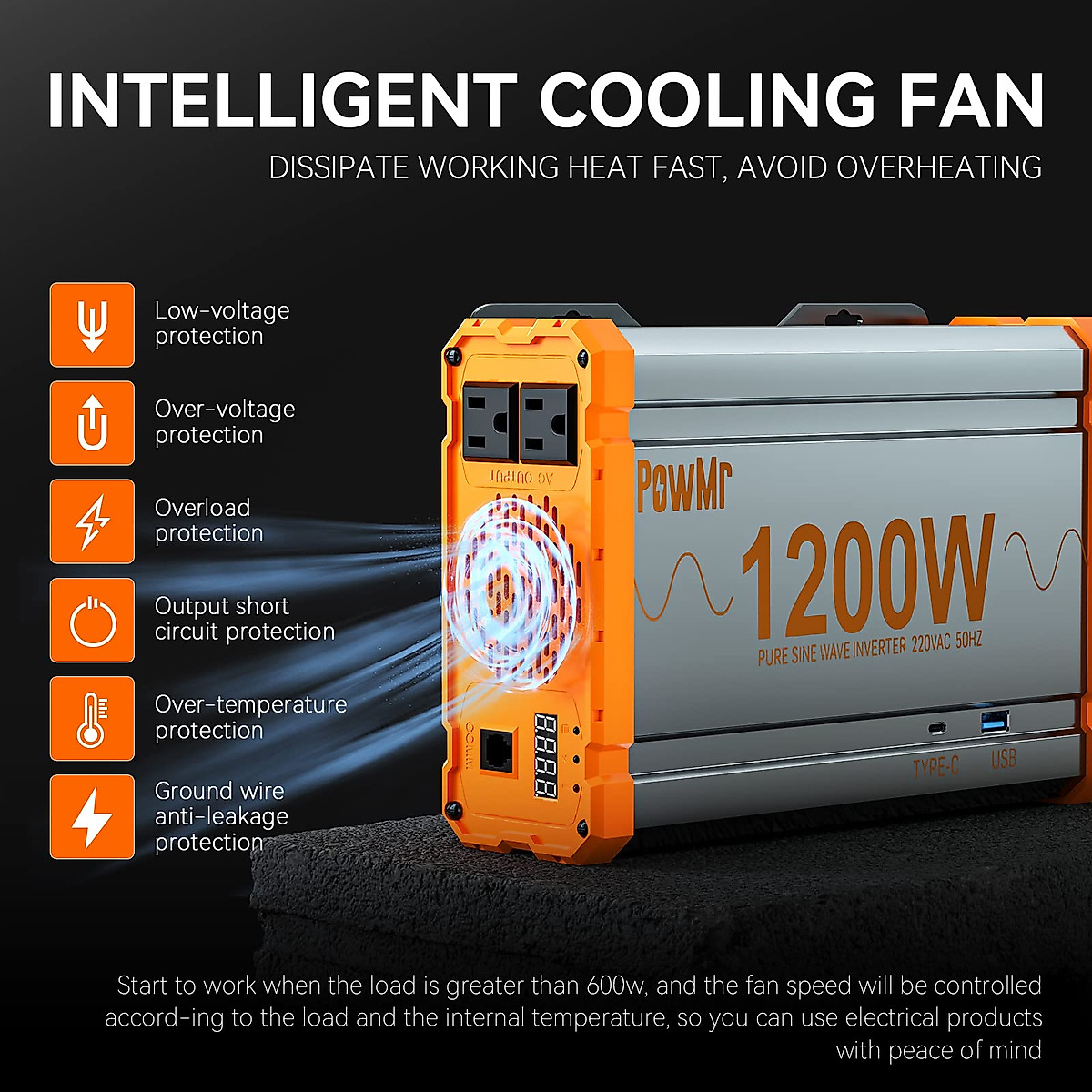 1200W Pure Sine Wave Inverter 12V DC to 120V AC Converter & 60 Amp MPPT Solar Charge Controller 12V/24V/36V/24V Auto Solar Panel Regulator fit for Lead-Acid and Lithium Battery