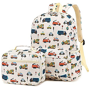 LOIDOU Kids Backpack Boys Preschool Kindergarten Elementary School Backpacks Construction School Bags BookBag Set with Lunch Box
