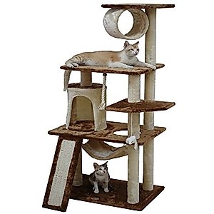 Go Pet Club 53" Cat Tree Kitty Tower Kitten Scratcher Condo House Furniture with Hammock and Tunnel Indoor Cat Activity Center, Beige/Brown